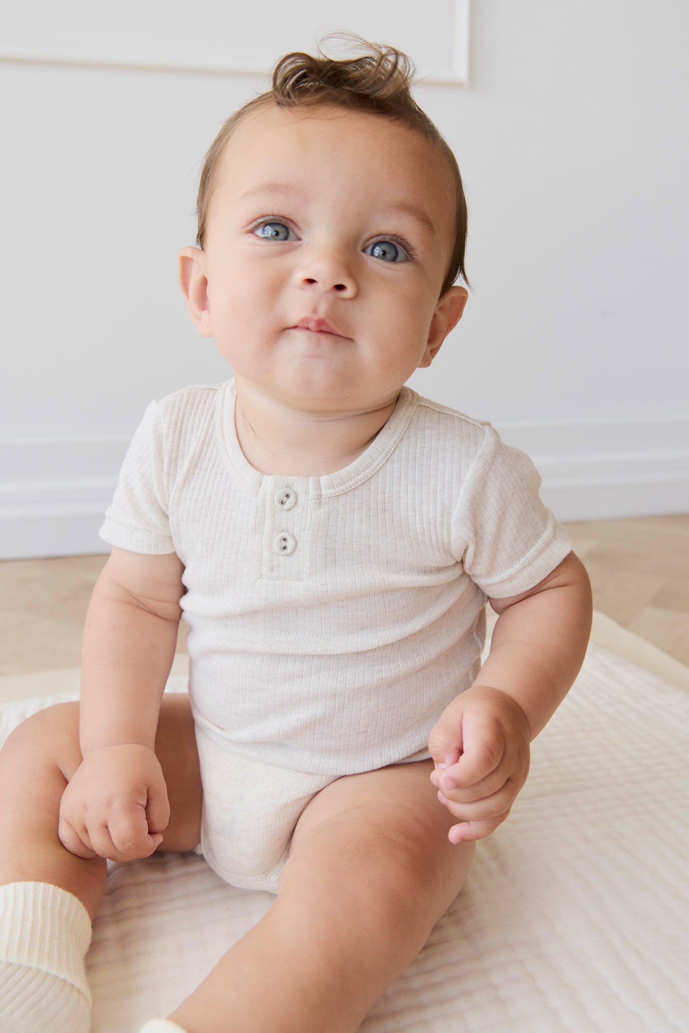 Organic Cotton Modal Darcy Rib Tee Bodysuit - Oatmeal Marle – Jamie Kay NZ
