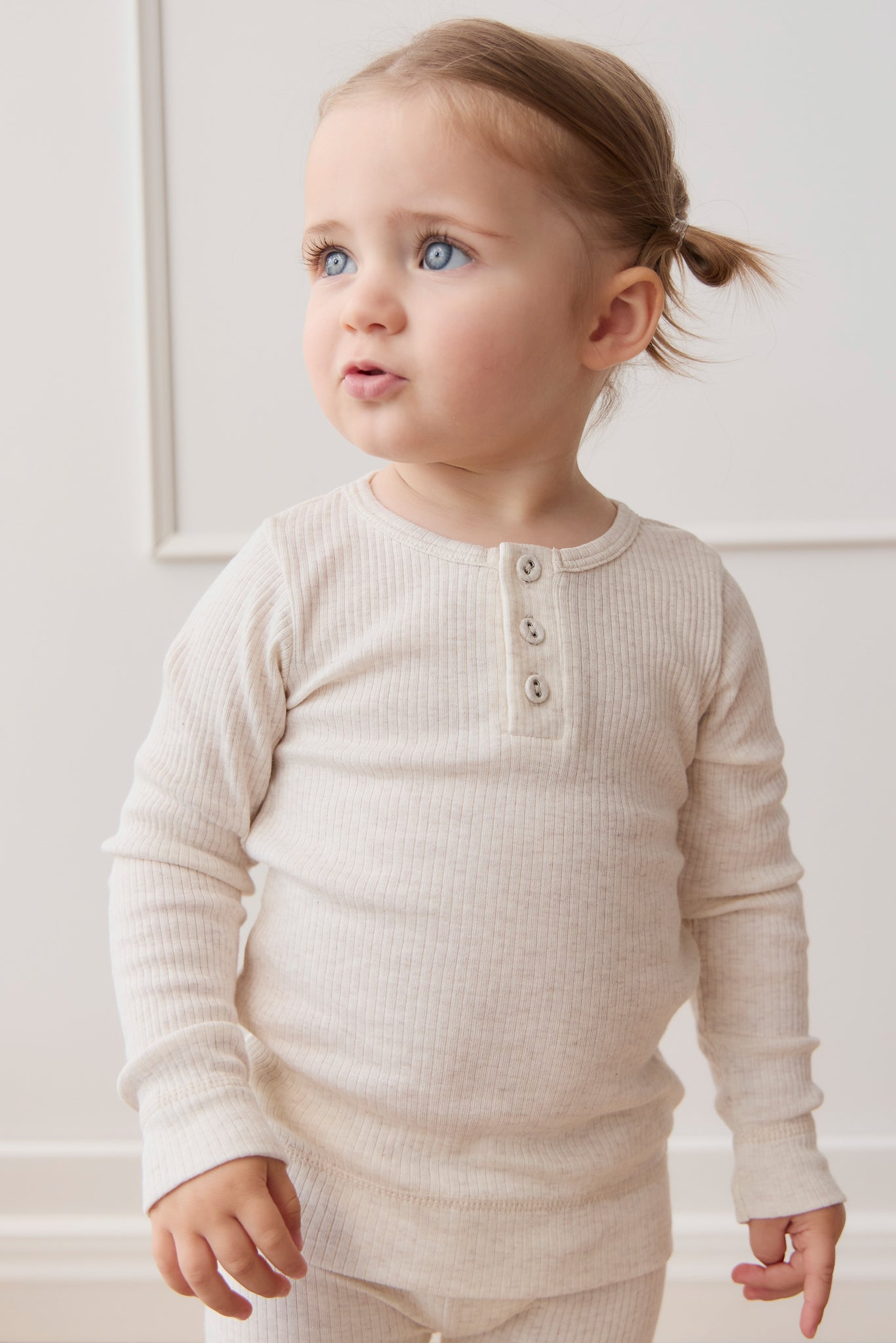 Organic Cotton Modal Long Sleeve Henley - Oatmeal Marle – Jamie Kay NZ