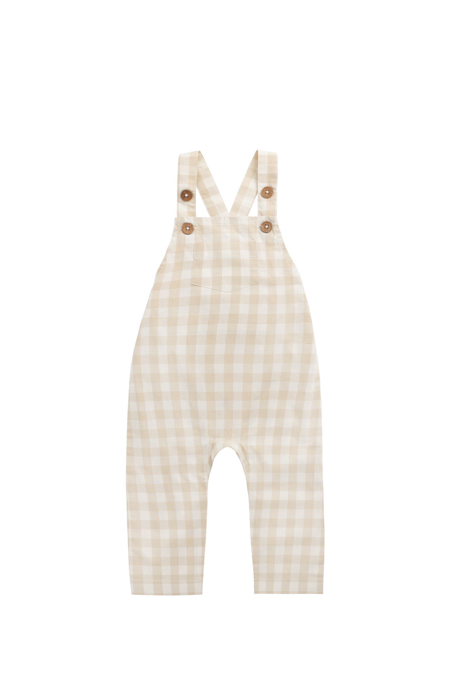 Organic Cotton Kingston Overall - Gingham Pale Khaki – Jamie Kay NZ